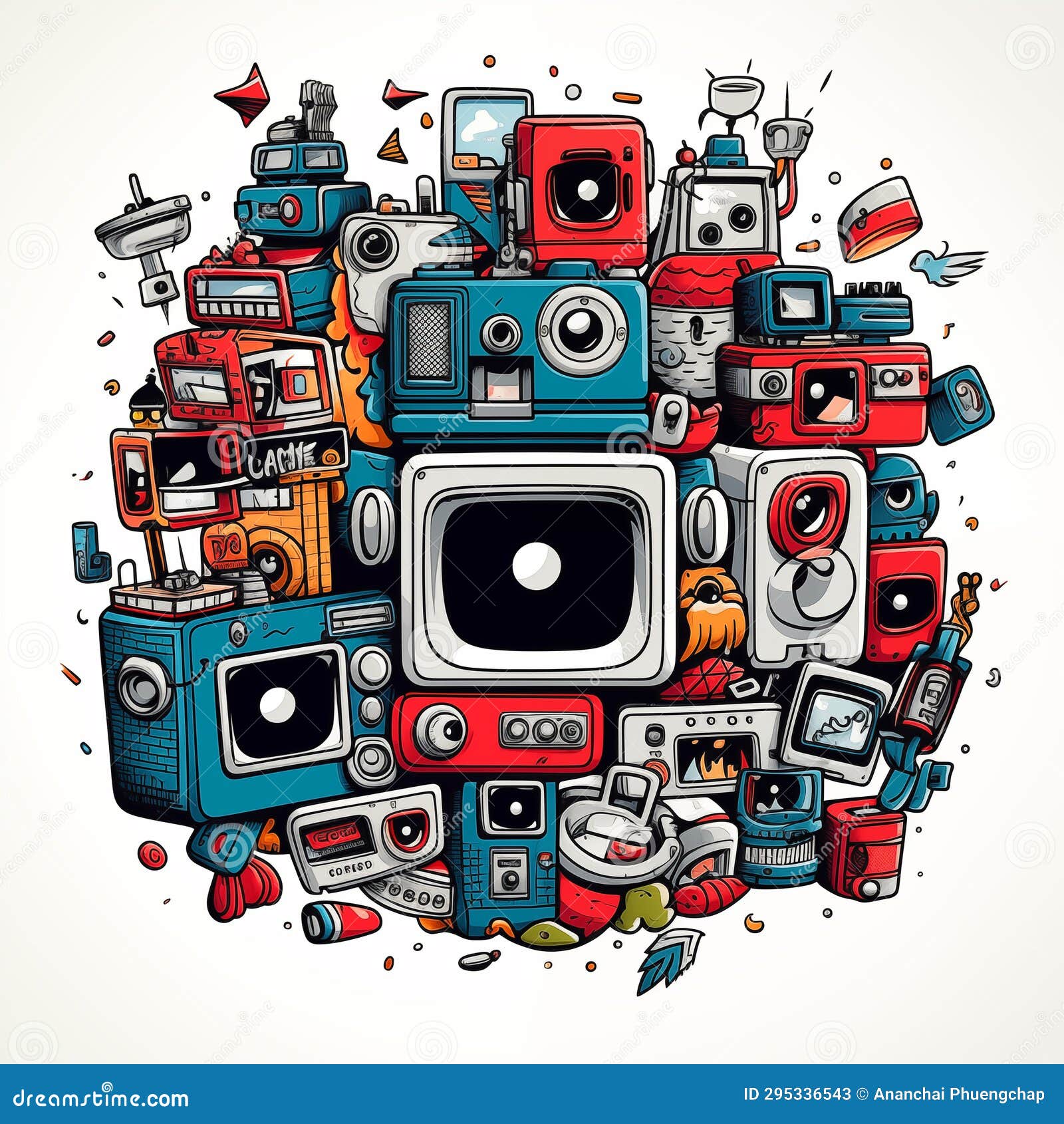 Cartoon Camera Surrounded by Electronics Stock Illustration ...