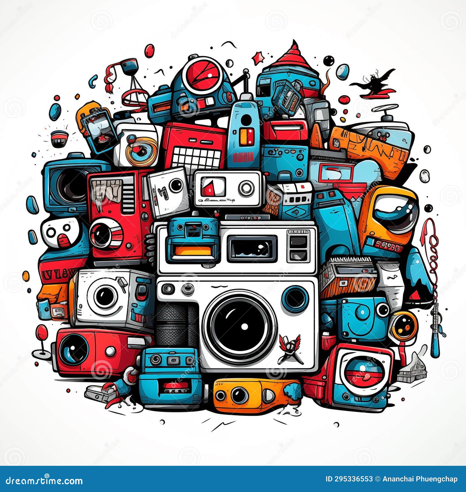 Cartoon Camera Surrounded by Electronics Stock Illustration ...