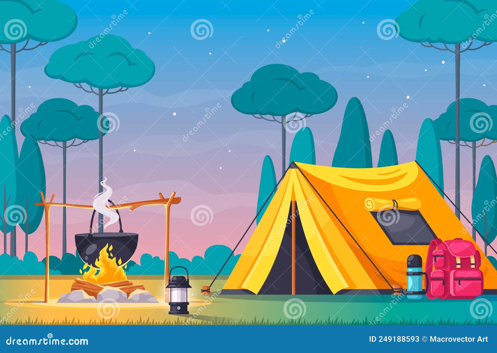 Cartoon Camping Composition Stock Vector - Illustration of lifestyle ...