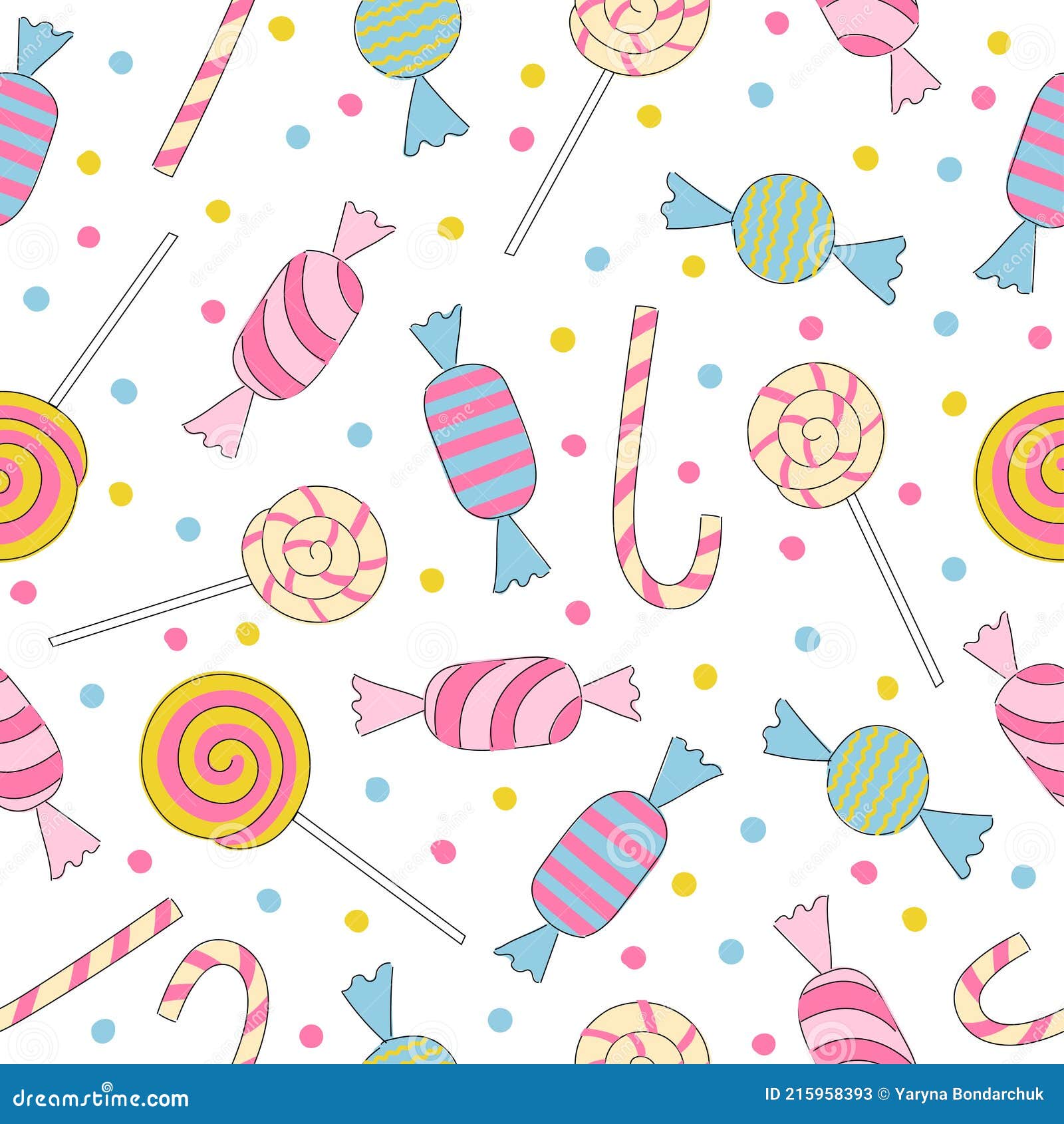 Cartoon Candies Seamless Pattern on White Background Stock Vector ...