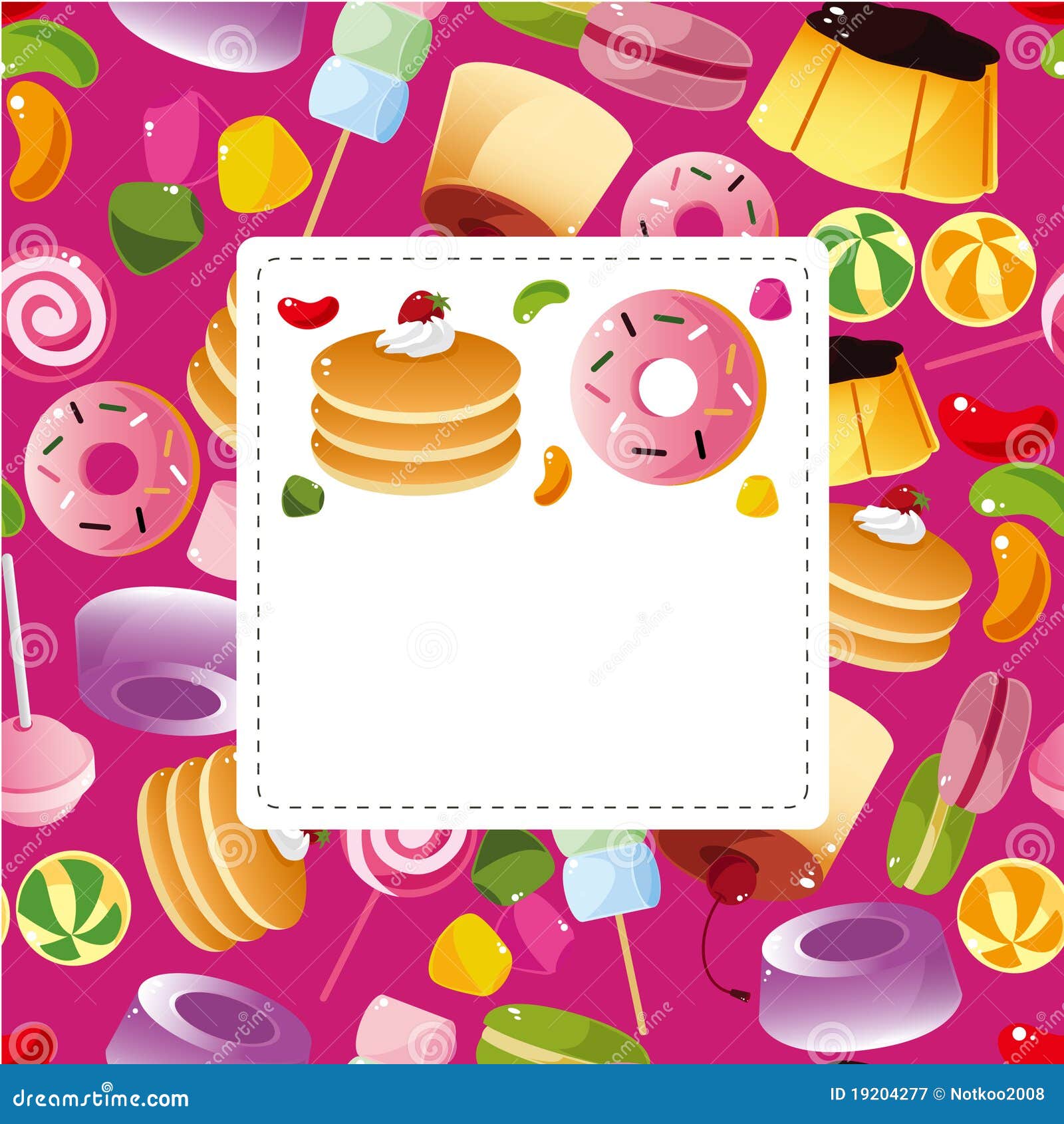Candy Card. Circle Line Template With Lollipop, Sweets, Caramel, Candy ...
