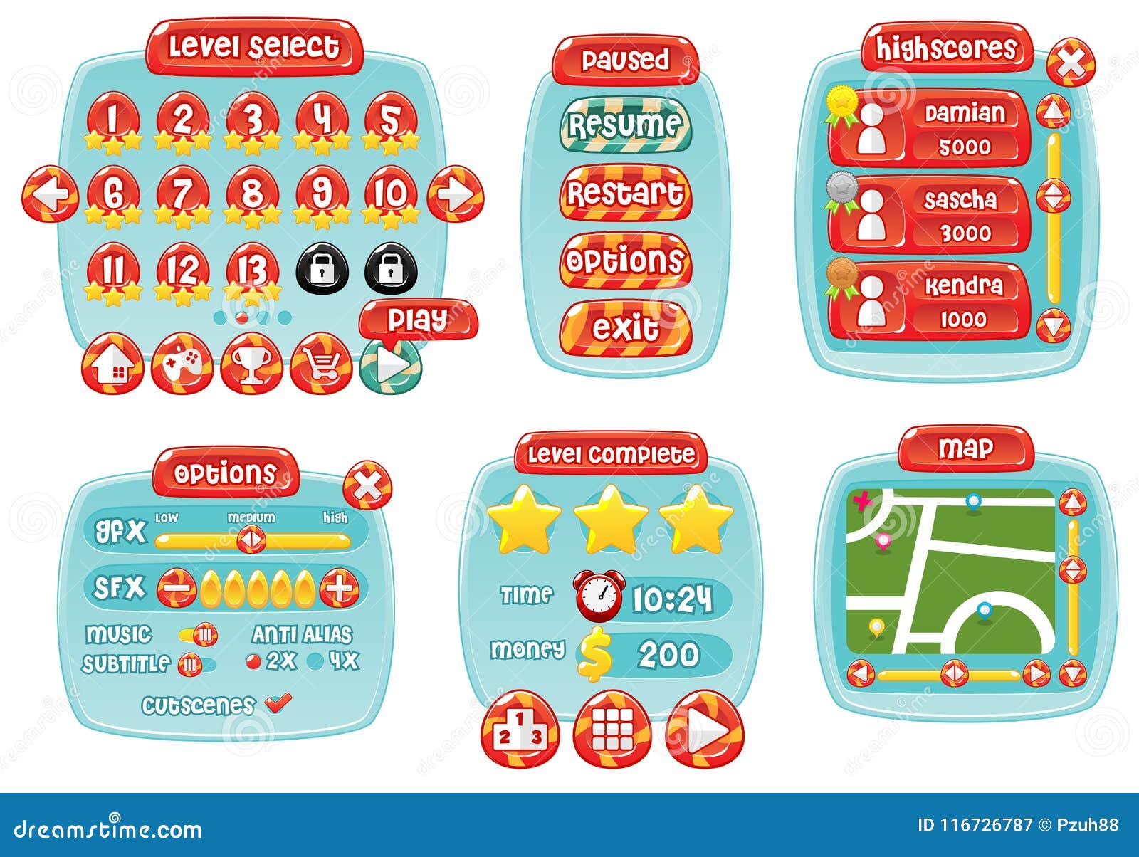 Cartoon Candy Game GUI Set stock vector. Illustration of experience ...