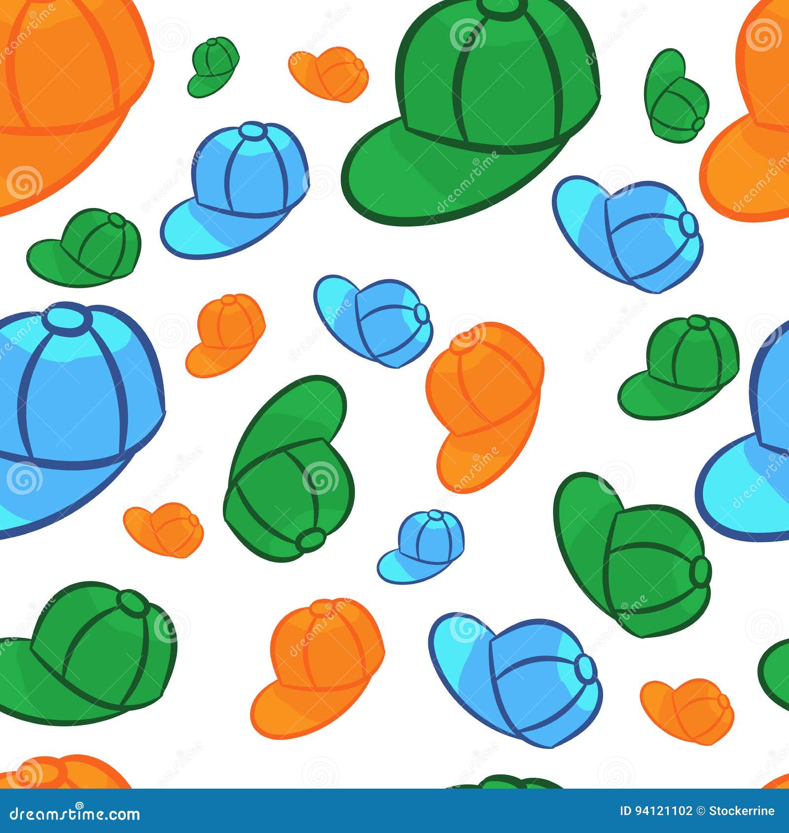 Cartoon Caps Pattern. Vector Illustration. Stock Vector - Illustration ...