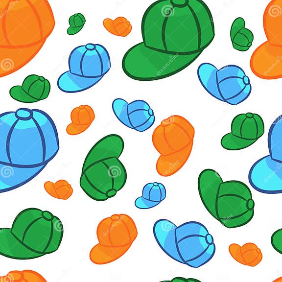 Cartoon Caps Pattern. Vector Illustration. Stock Vector - Illustration ...