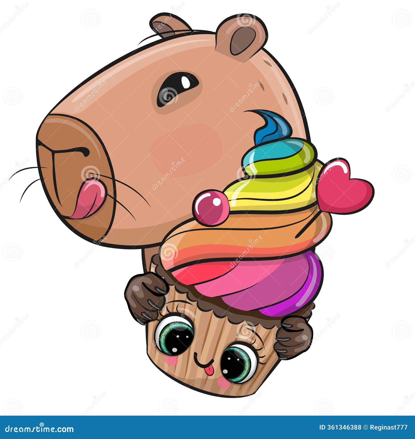 Cartoon Capybara With Cupcake On A White Background Vector Illustration ...