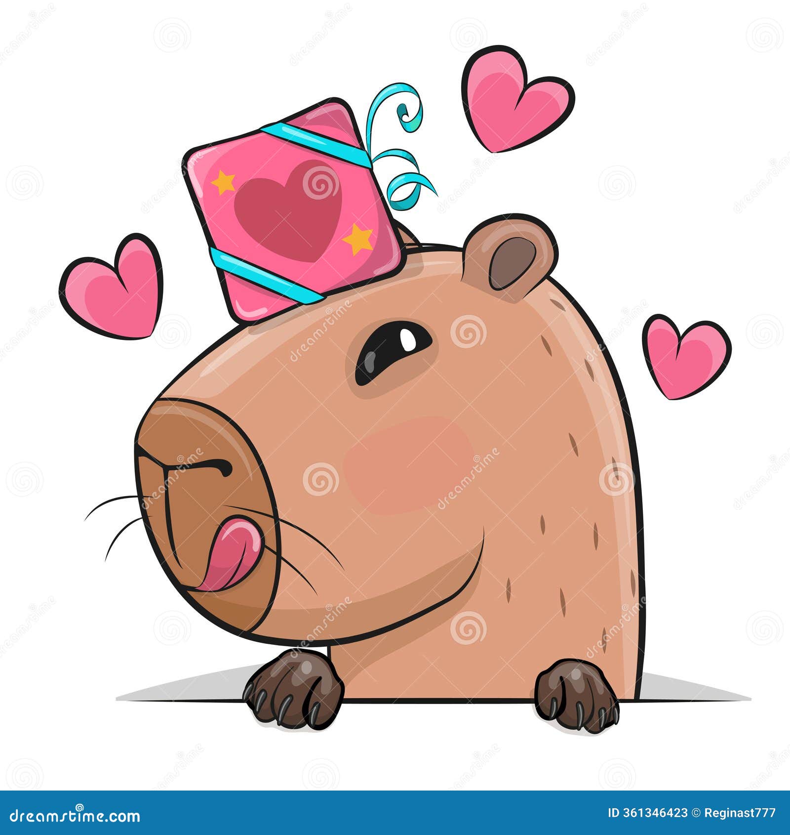 Cartoon Capybara with Gift and Hearts Isolated in a White Background ...