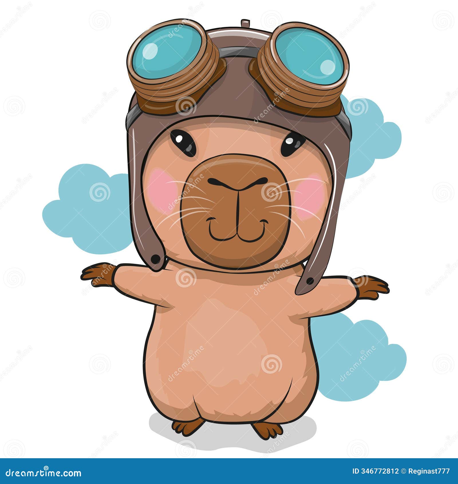 Cartoon Capybara in a Pilot Hat Isolated on White Background Stock ...
