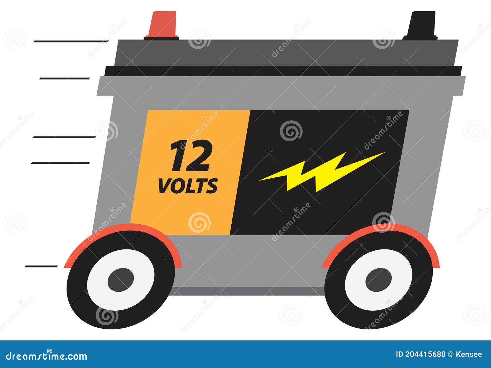 Cartoon Car Battery on Wheels Stock Vector - Illustration of gold, bolt ...