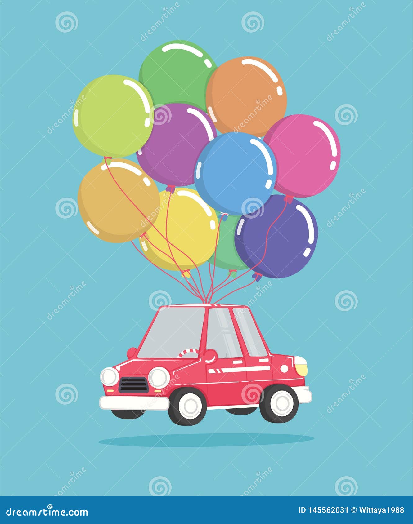 Cartoon Car with Bunch of Balloons Stock Vector - Illustration of bunch ...