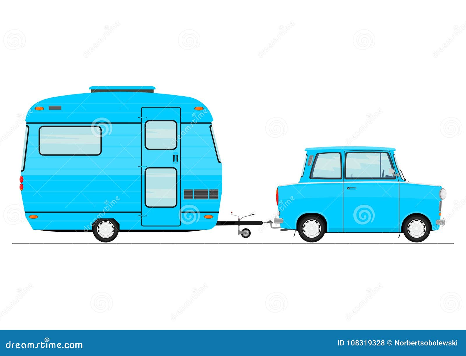 Cartoon Car with a Caravan. Stock Vector - Illustration of tourist ...