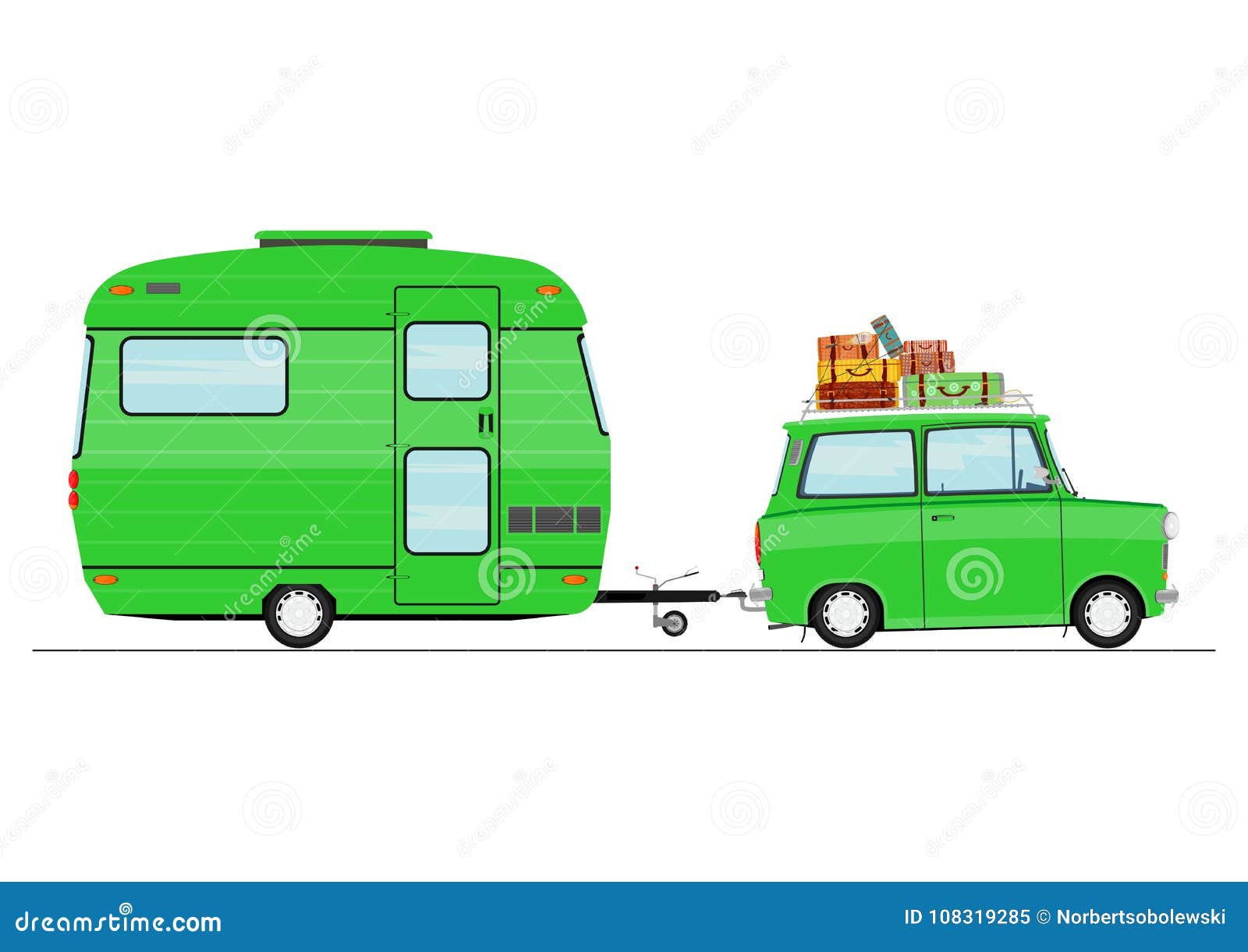 Cartoon Car with a Caravan. Stock Vector - Illustration of tourism ...