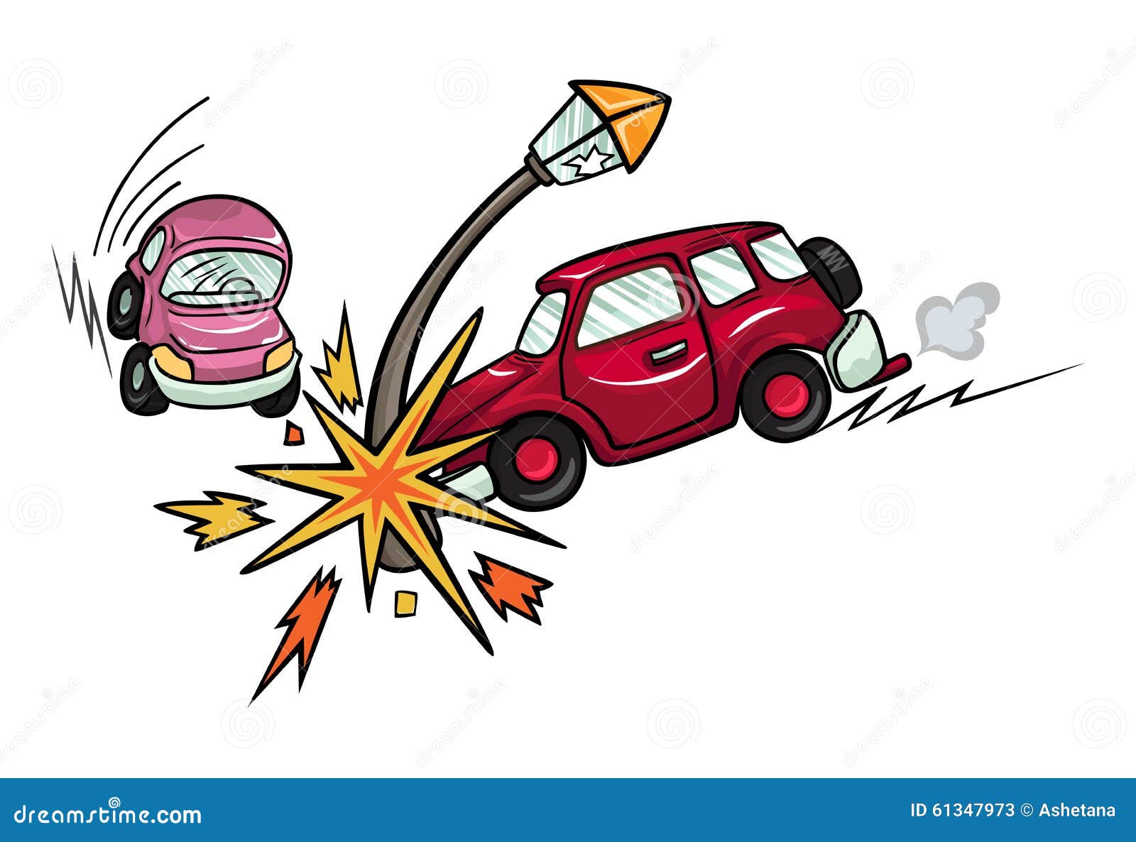 Cartoon Car Crashed into a Lamppost. Stock Vector - Illustration of ...
