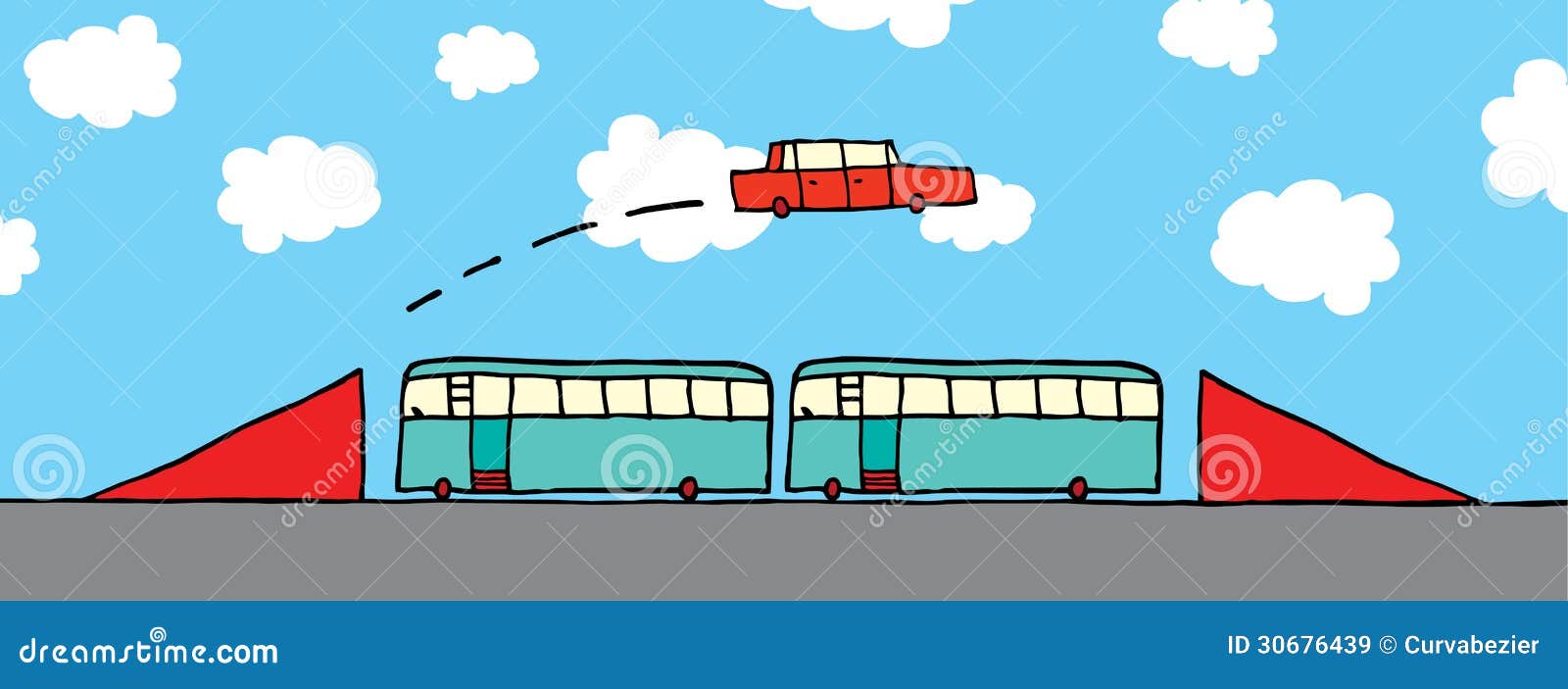Cartoon car jumping buses stock illustration. Illustration of concepts ...