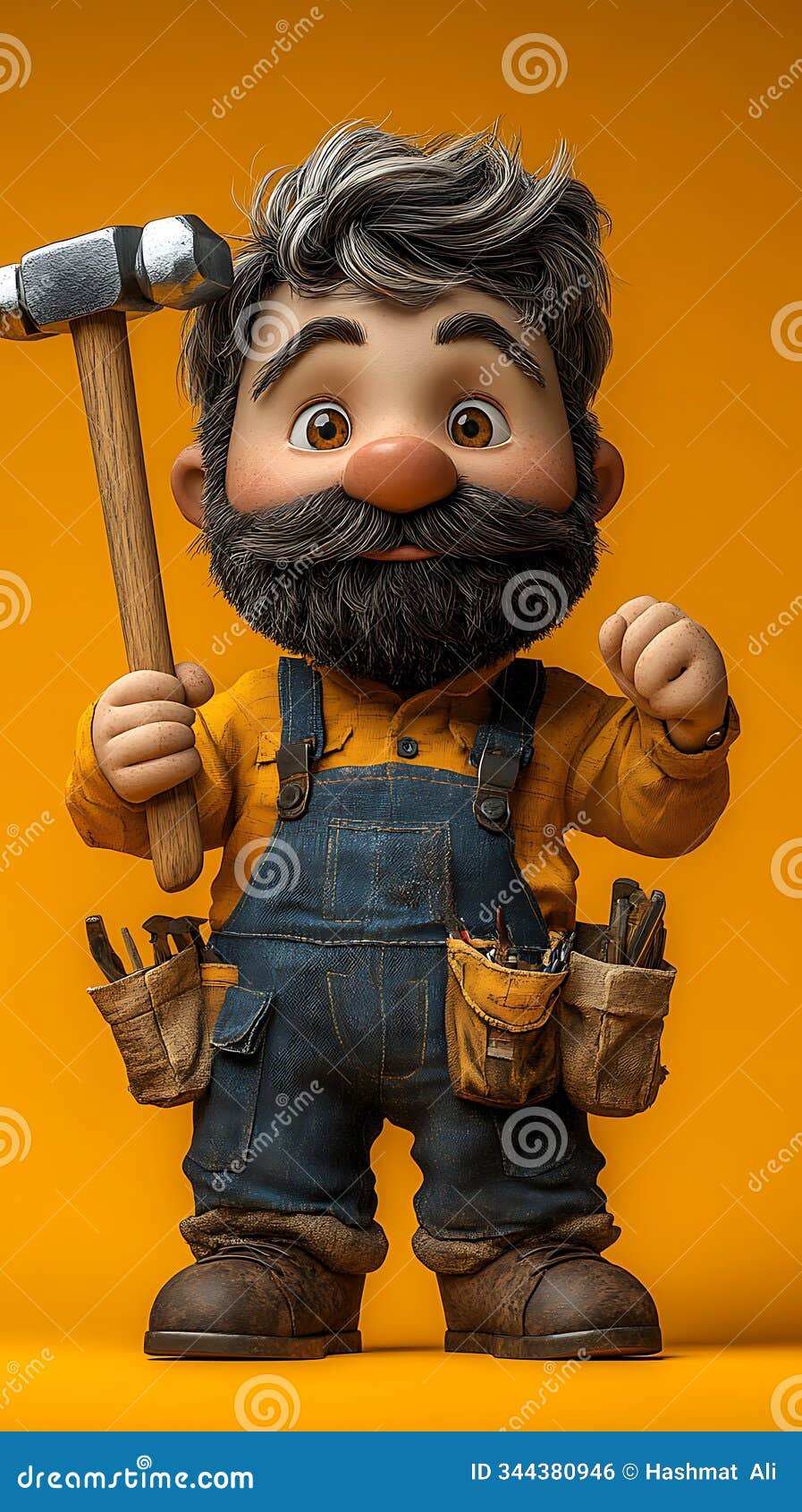 Cartoon Carpenter with a Hammer, Determined Pose Stock Illustration ...