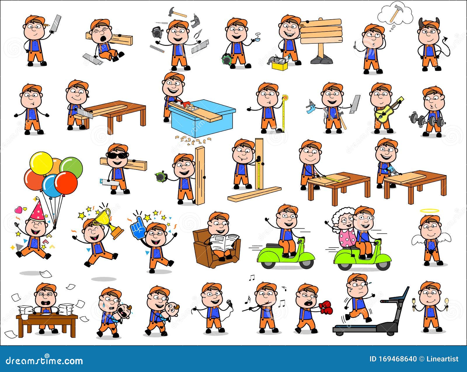 Cartoon Carpenter - Set of Concepts Vector Illustrations Stock Vector ...