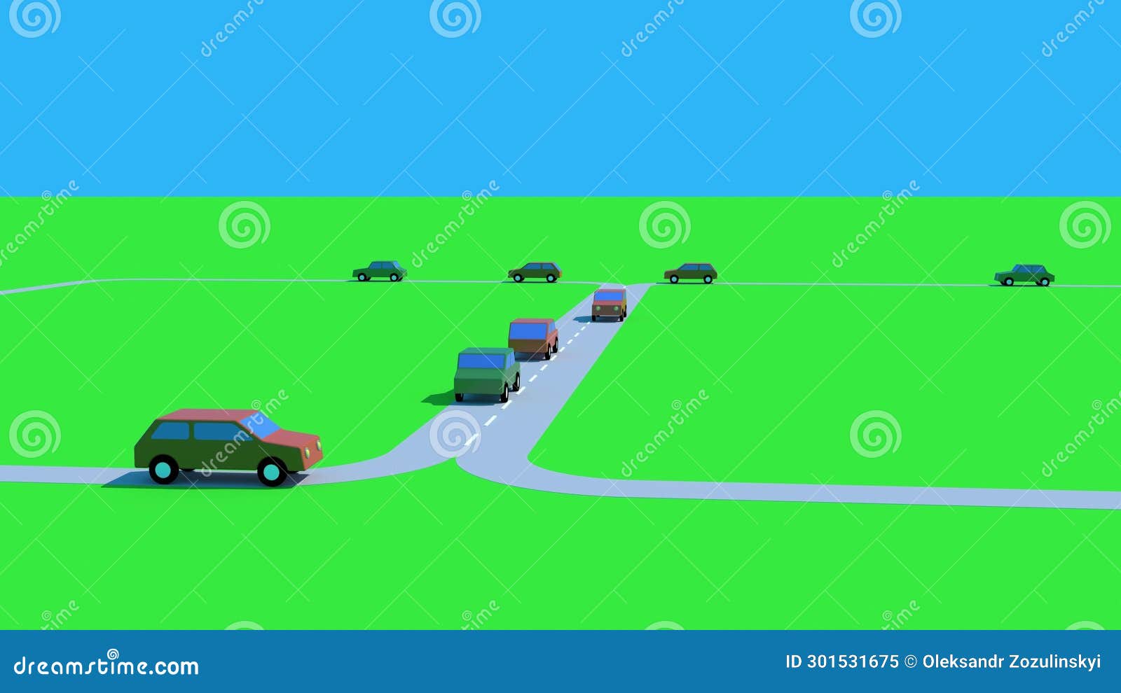 Cartoon Cars Drive on Road 3d Stock Illustration - Illustration of ...