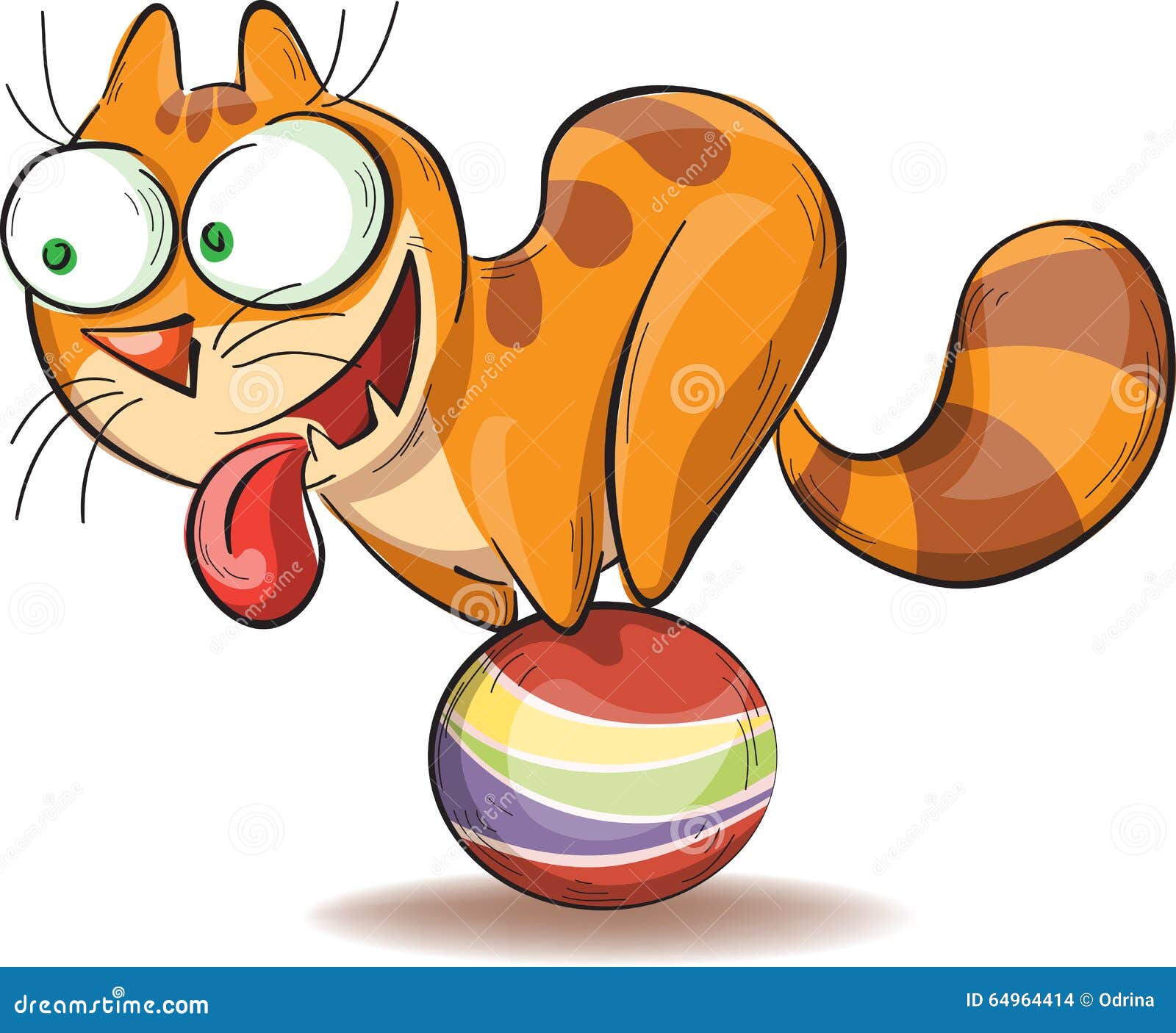 Cartoon cat on a ball stock vector. Illustration of expression - 64964414