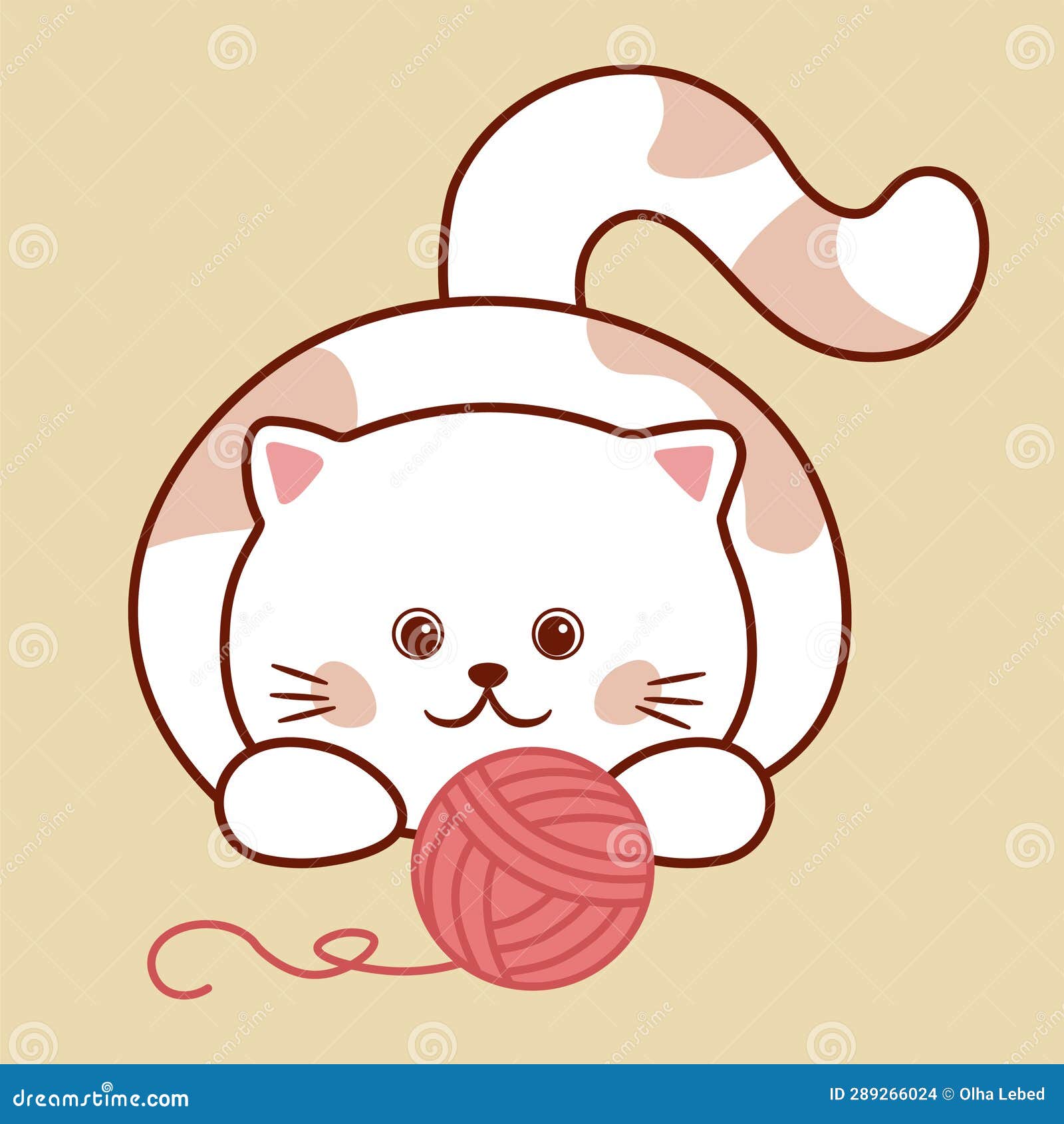 Cartoon Cat with a Ball of Thread. Character Cute Kitten Stock Vector ...