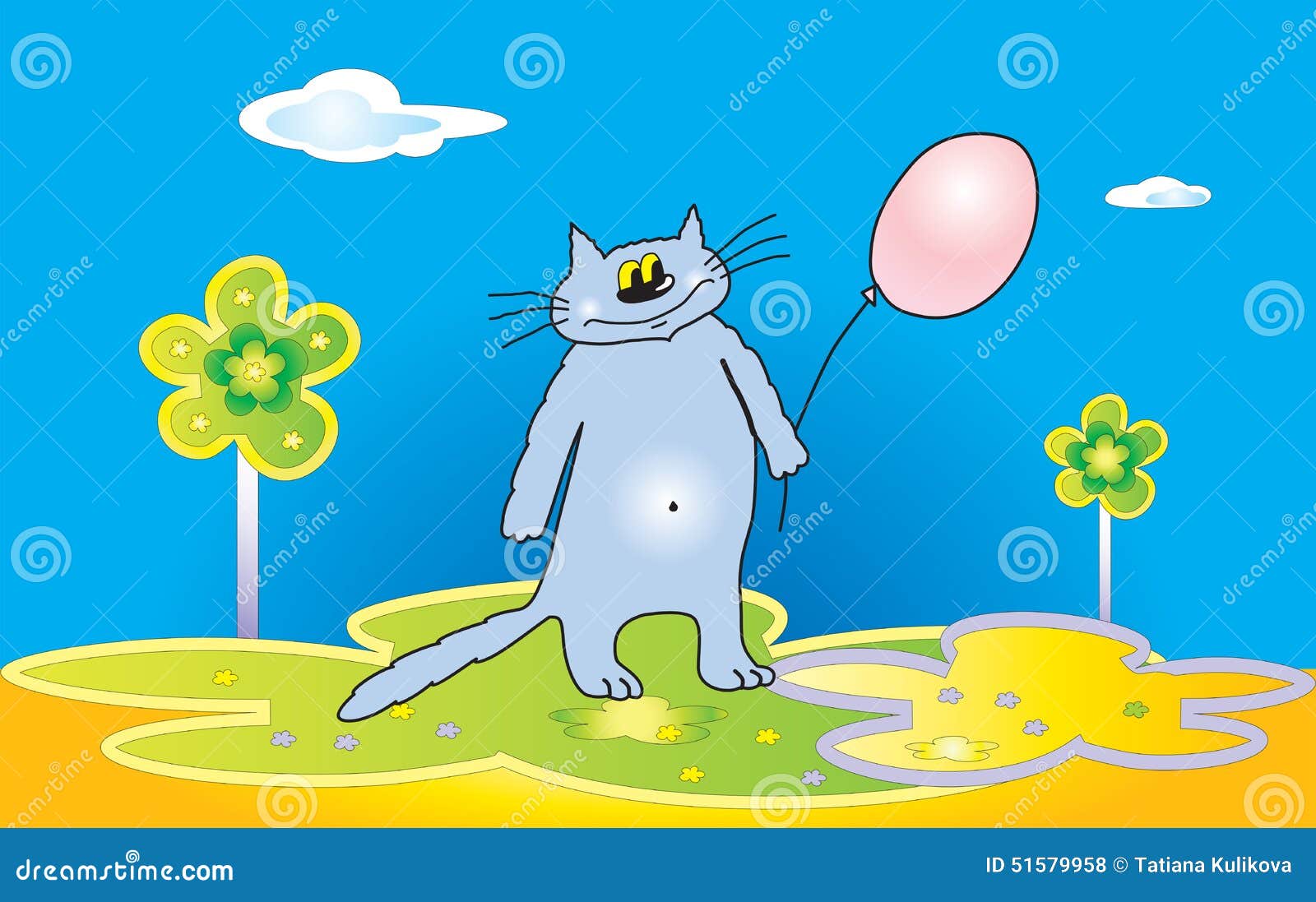 Cartoon cat with a balloon stock vector. Illustration of meowing - 51579958