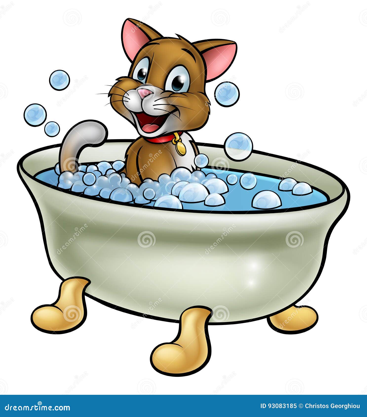 Cartoon Cat in Bath stock vector. Illustration of clipart - 93083185