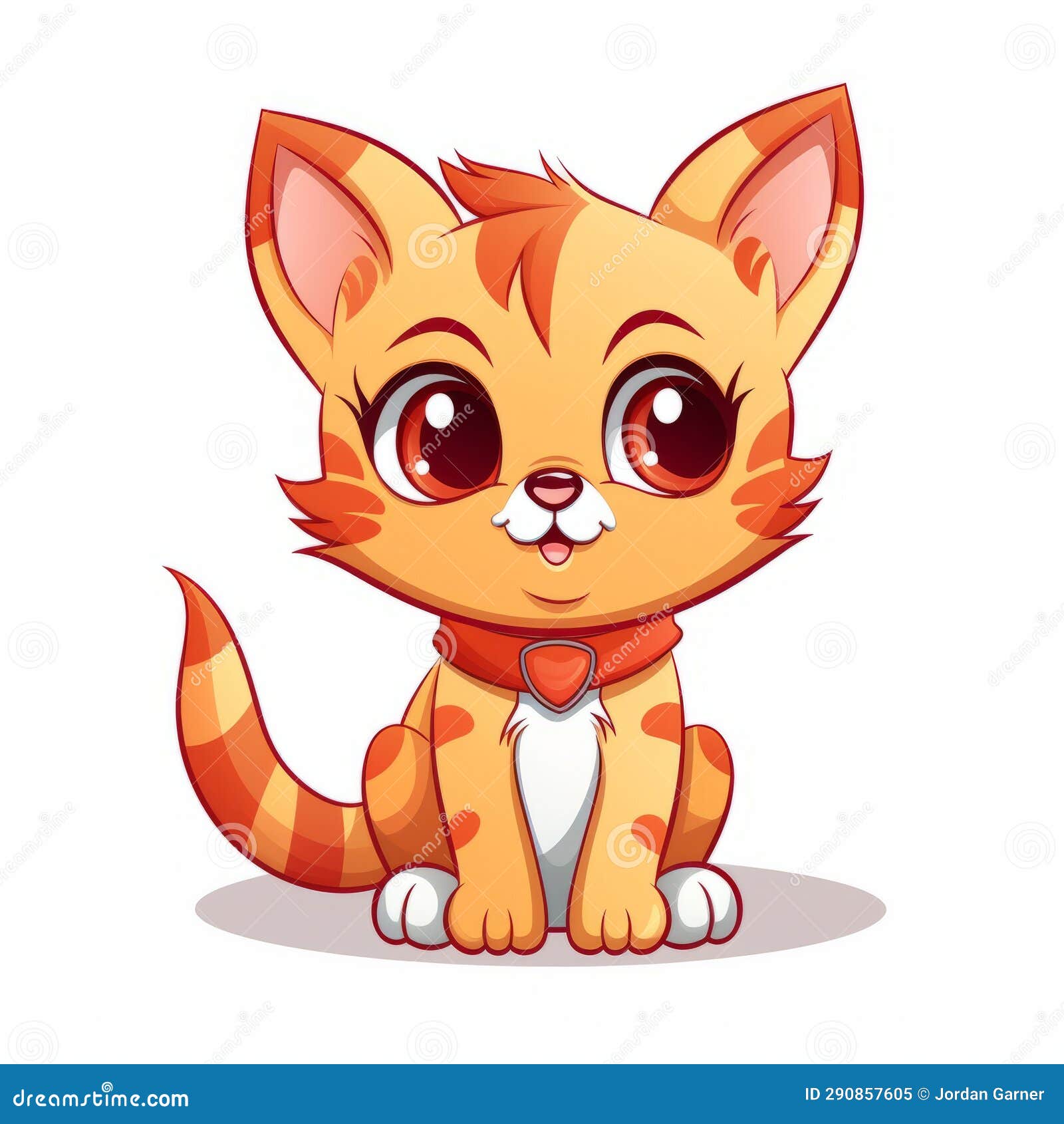 A Cartoon Cat with Big Eyes and a Red Collar Stock Illustration ...