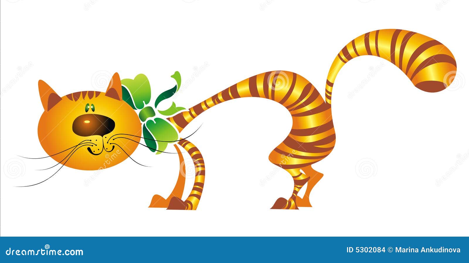 Cartoon cat with bow stock illustration. Illustration of striped - 5302084