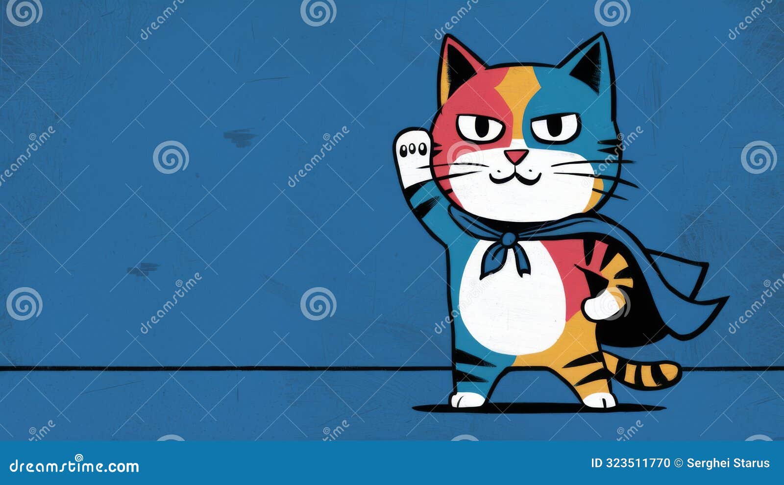 A Cartoon Cat with a Cape and Super Powers Standing on the Ground, AI ...
