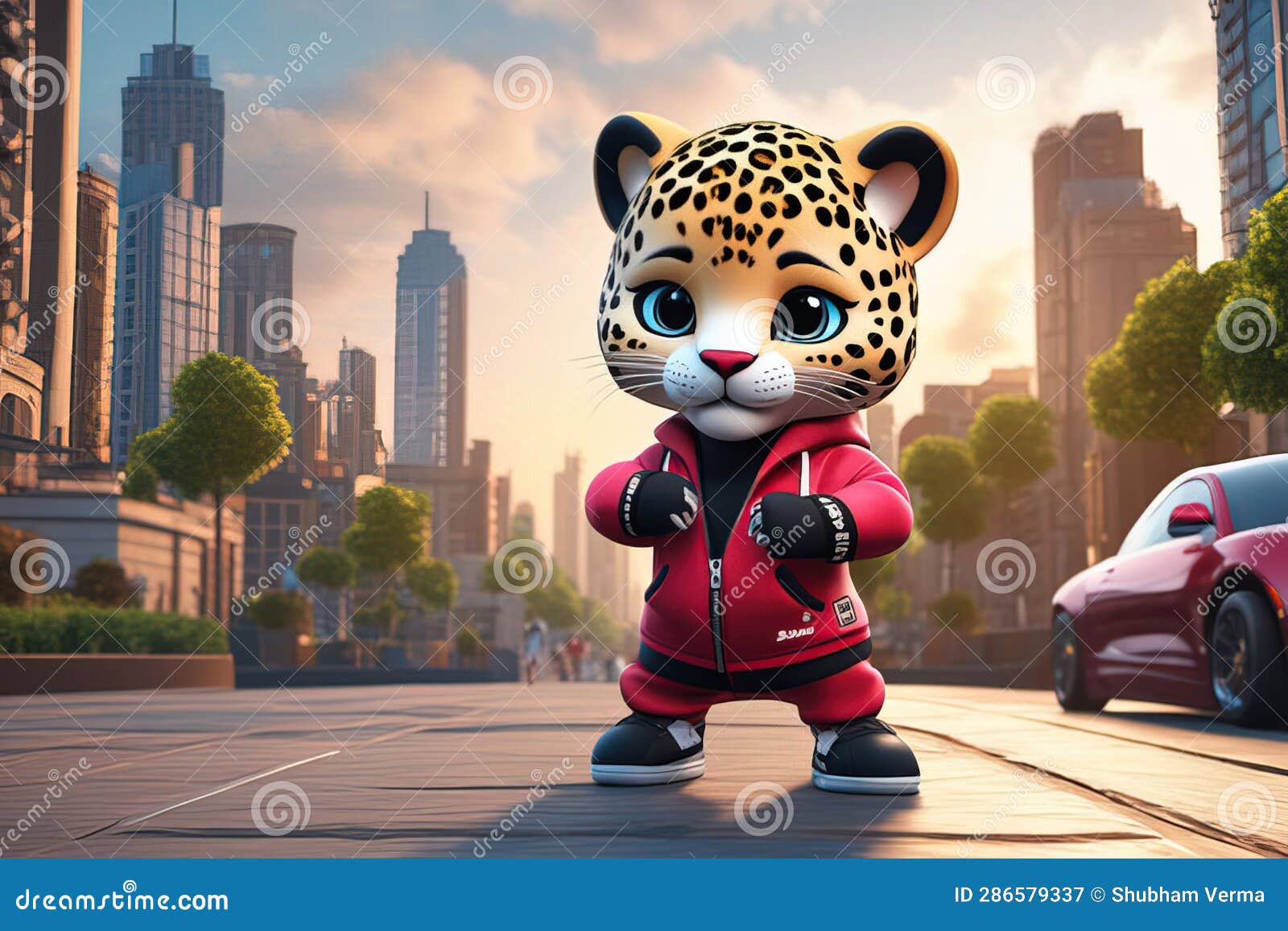 A cartoon cat in a city stock illustration. Illustration of cute ...