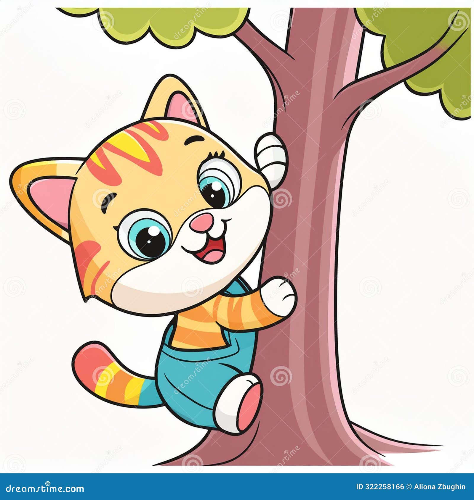 Cartoon Cat Climbing a Tree Stock Illustration - Illustration of ...