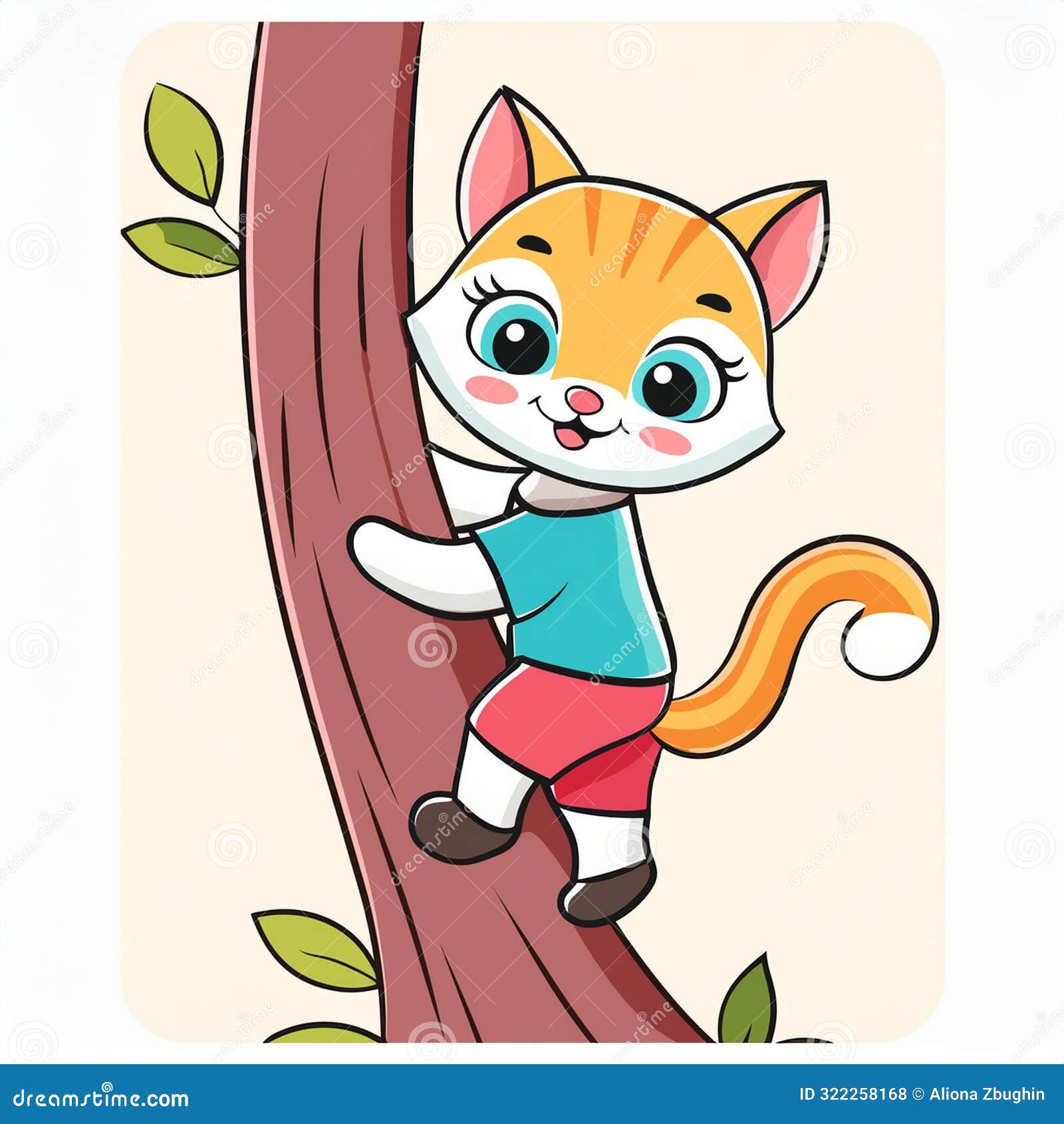 Cartoon Cat Climbing a Tree Stock Illustration - Illustration of tree ...