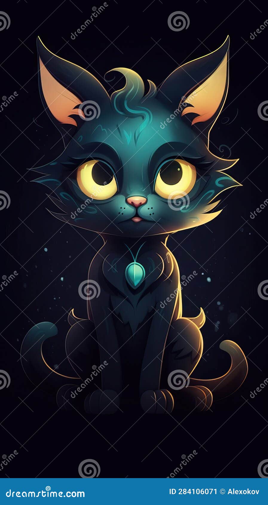 Cartoon Cat on Dark Background. Stock Illustration - Illustration of ...