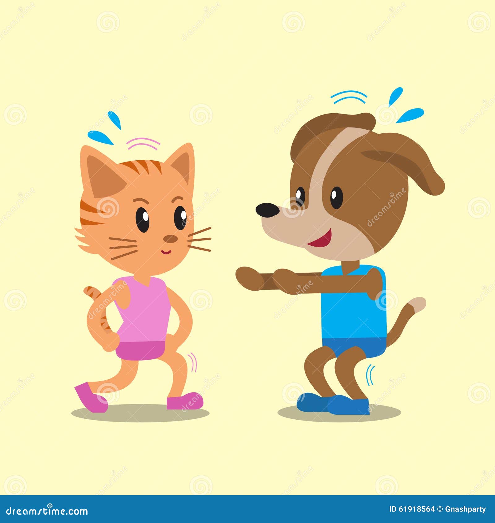 Cartoon a Cat and a Dog Doing Exercise Stock Vector - Illustration of ...