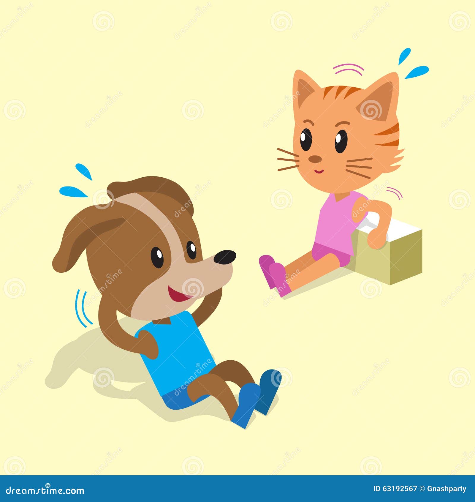 Cartoon a Cat and a Dog Doing Exercise Stock Vector - Illustration of ...