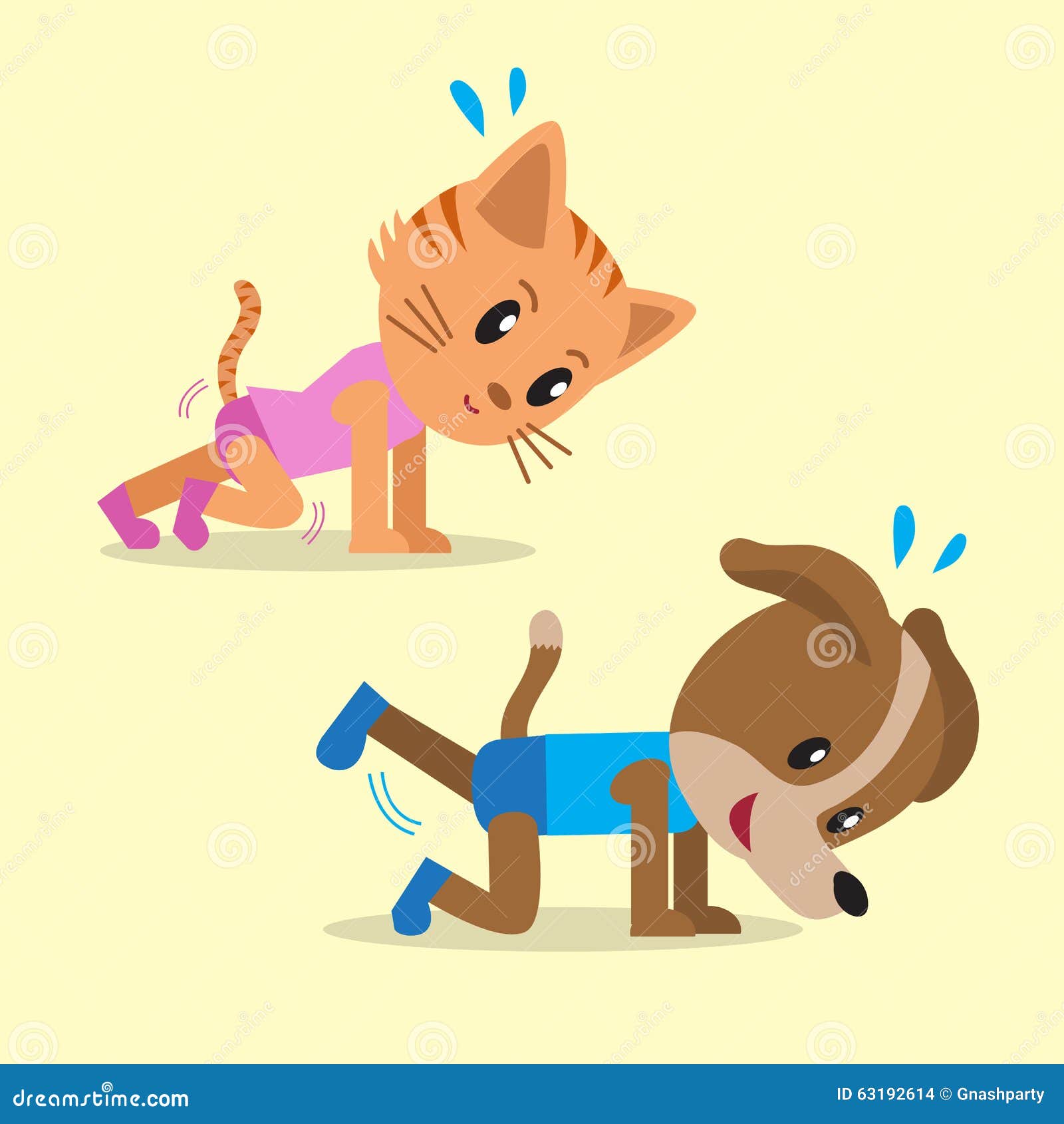 Cartoon Cat and Dog Doing Exercise Together Stock Vector - Illustration ...
