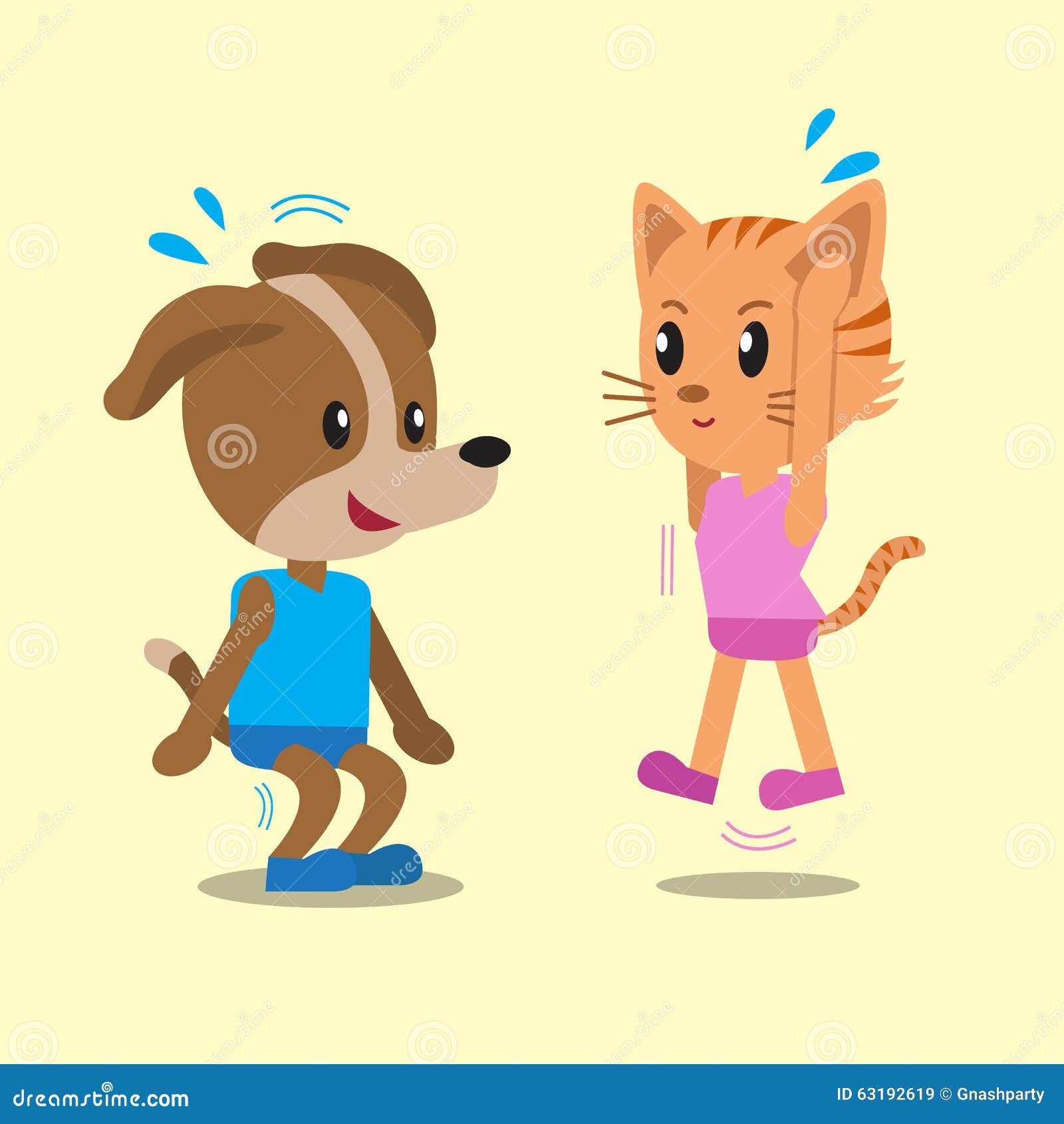 Cartoon Cat and Dog Doing Jump Squats Stock Vector - Illustration of ...