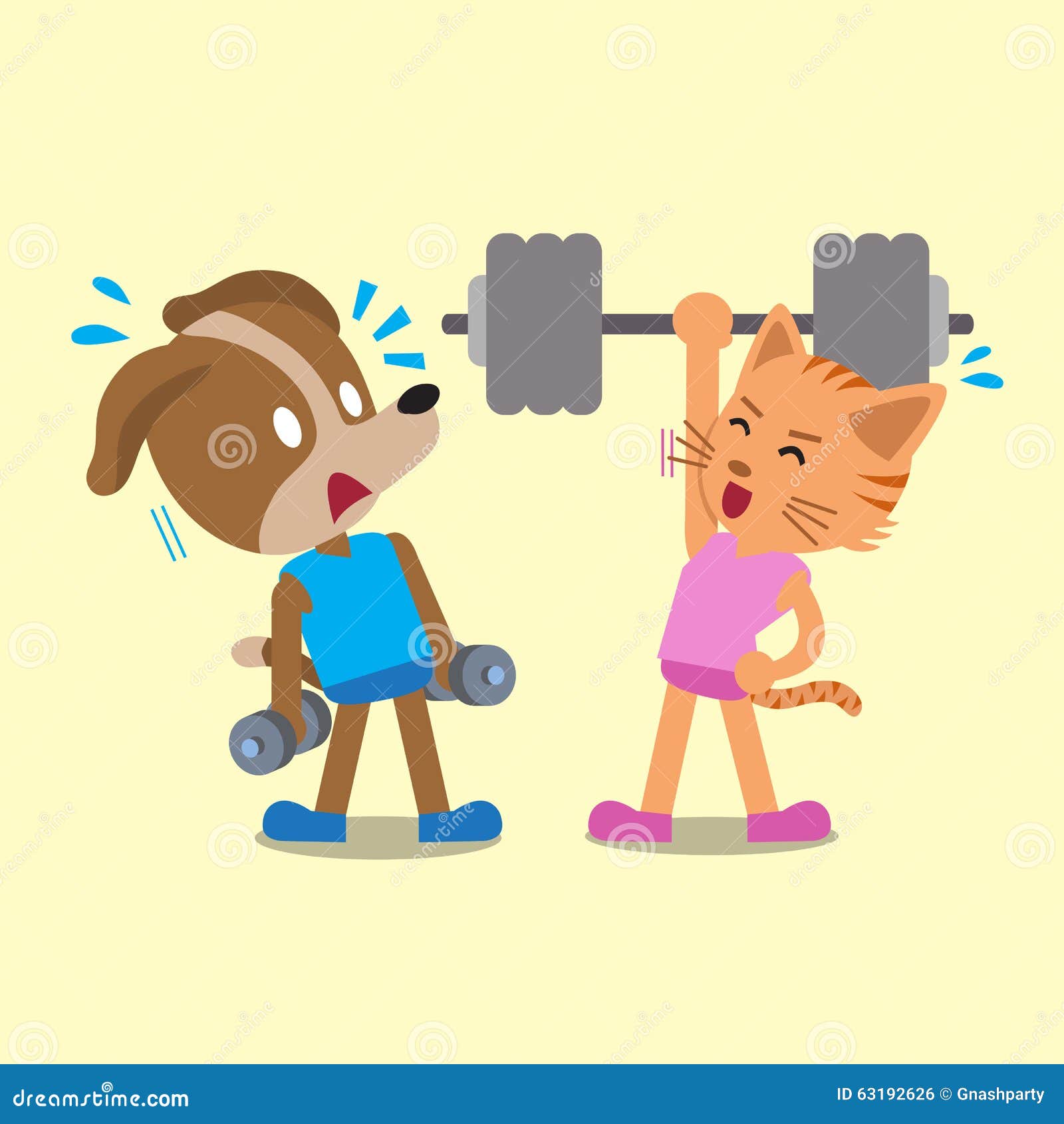 Cartoon Cat and Dog Doing Weight Training Stock Vector - Illustration ...