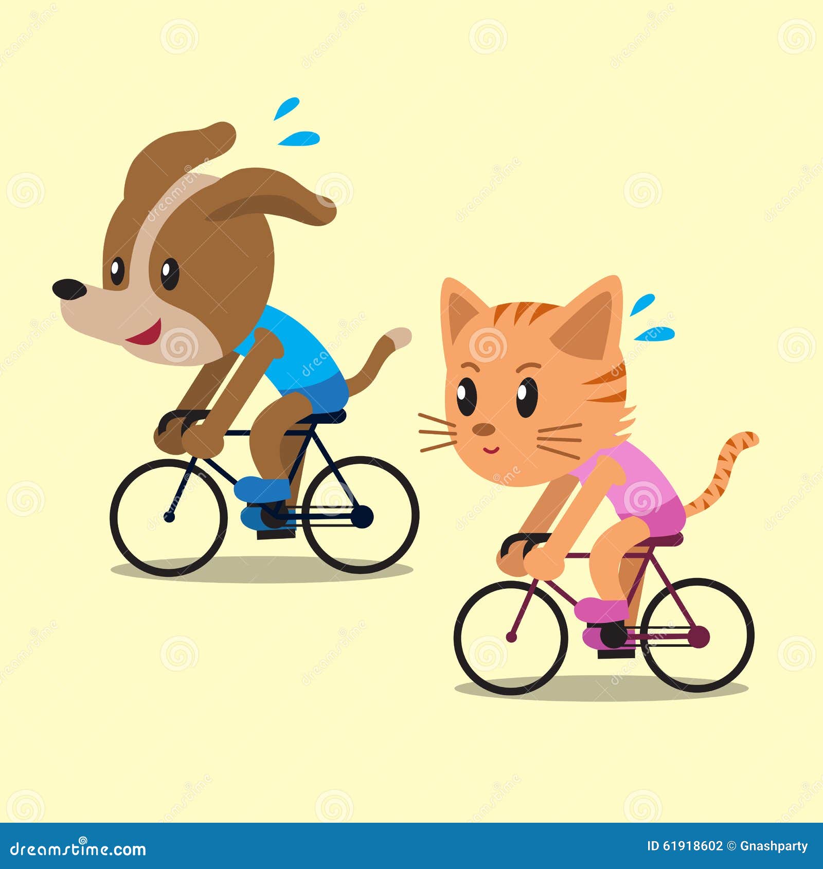 Cartoon a Cat and a Dog Ride Bikes Stock Vector - Illustration of ...