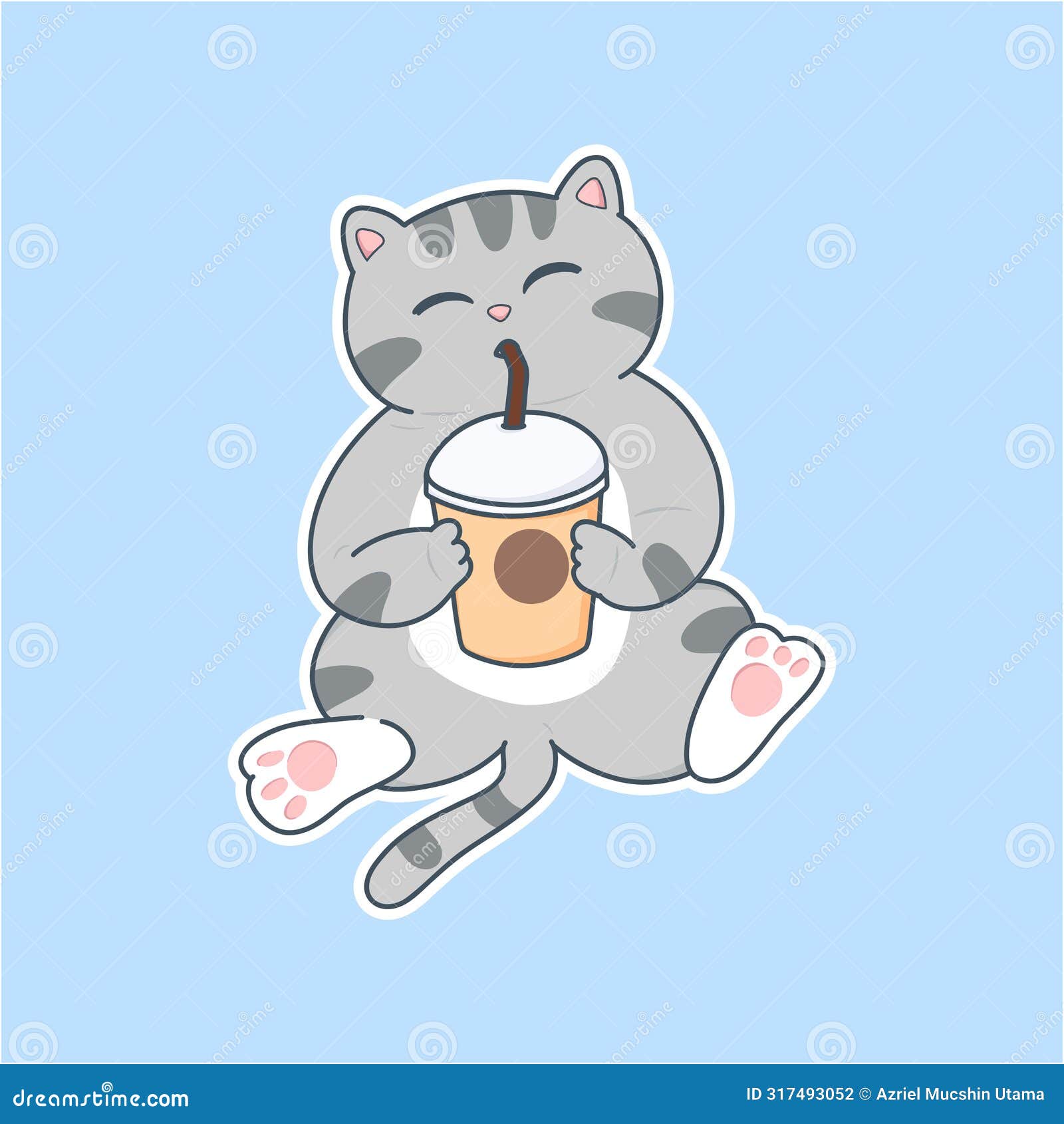 Cartoon Cat Drinking Chocolate Cups Stock Illustration - Illustration ...