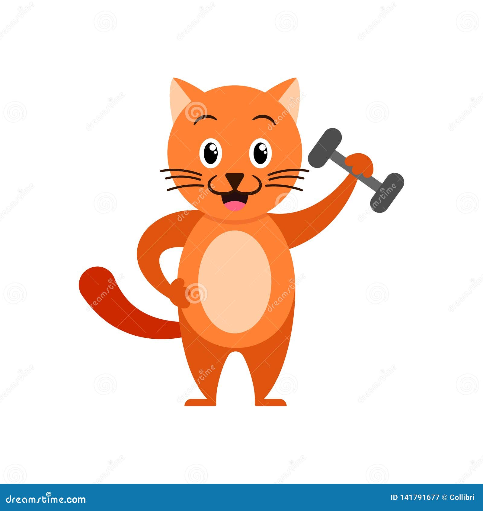 Cartoon Cat with Dumbbell. Animal Sport Stock Vector - Illustration of ...