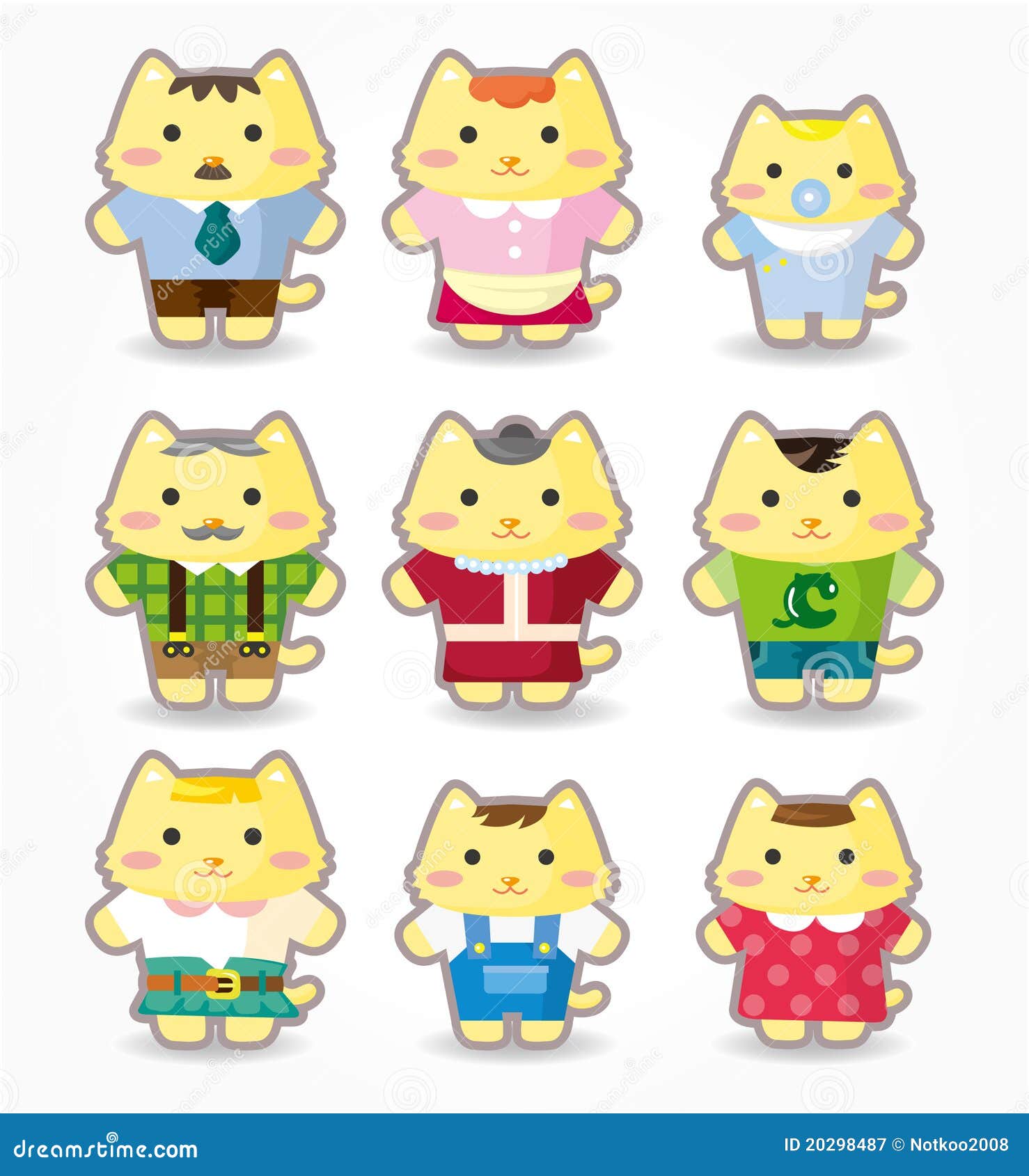 Cartoon Cat Family Icon Set Stock Vector - Illustration of girl ...