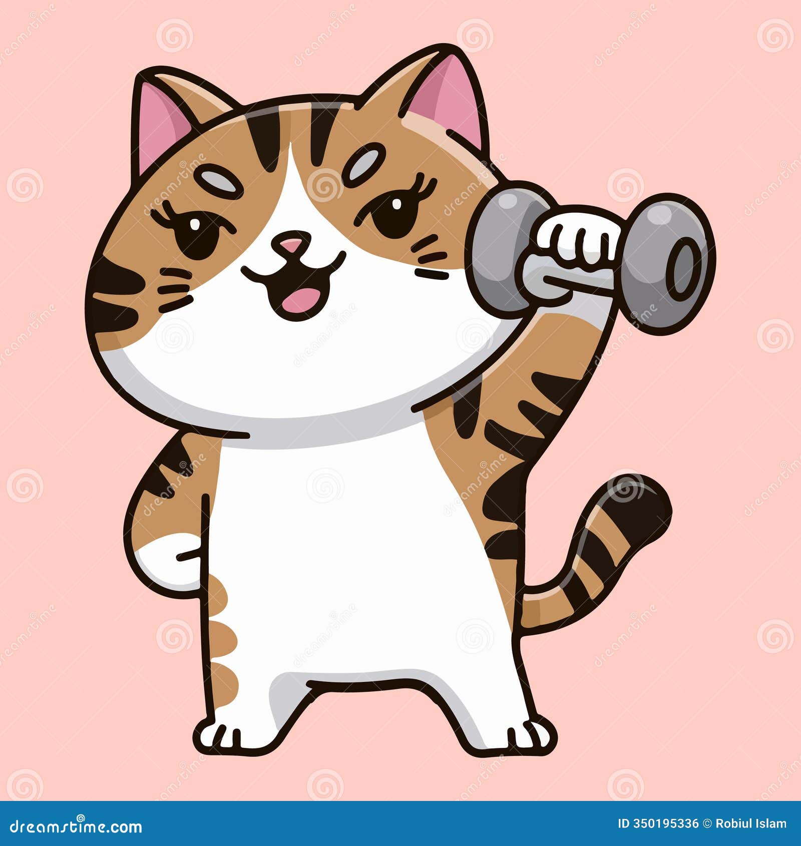 Cartoon Cat Flexing with Dumbbell Vector Illustration Stock ...