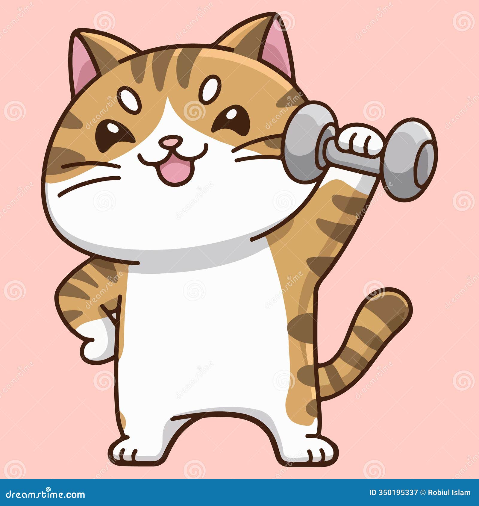 Cartoon Cat Flexing with Dumbbell Vector Illustration. Stock ...