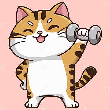 Cartoon Cat Flexing with Dumbbell Vector Illustration Stock ...