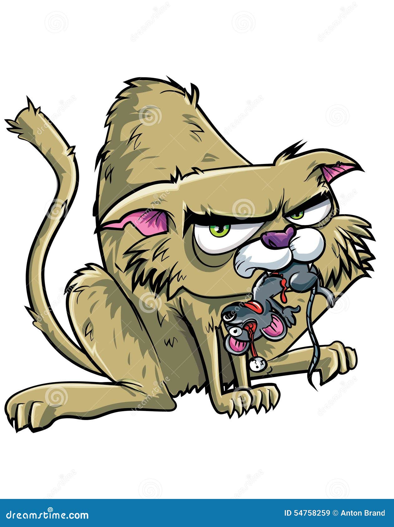 Cartoon Cat Has Caught a Mouse Stock Illustration - Illustration of ...