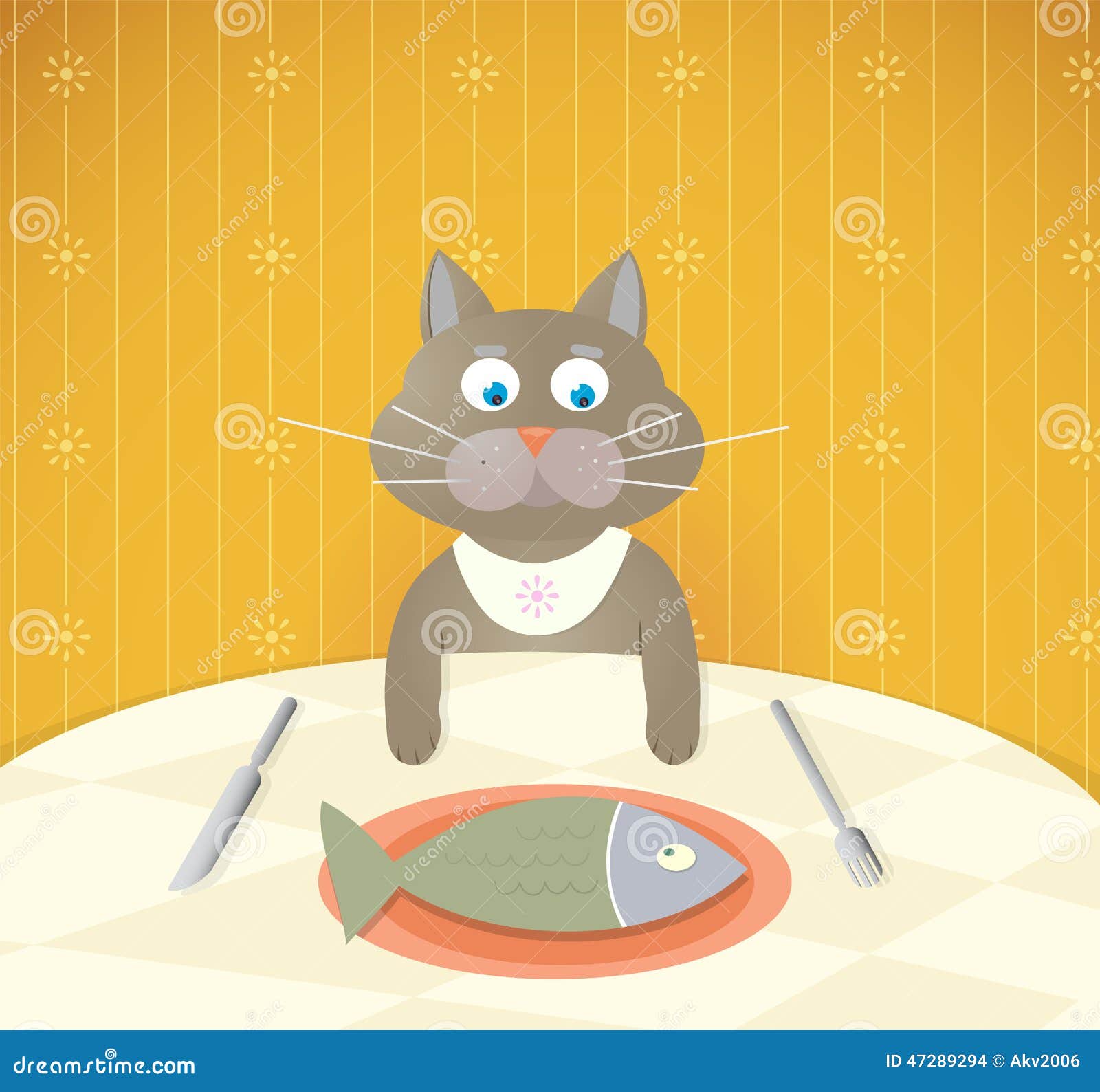 Cartoon cat stock vector. Illustration of character, breakfast - 47289294