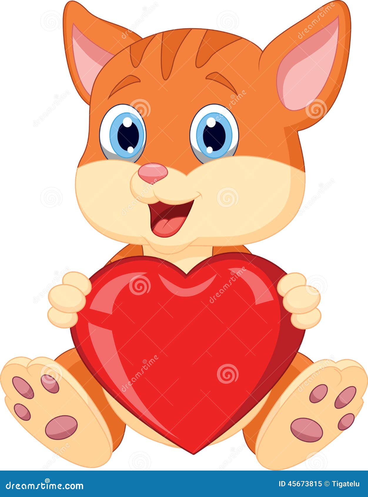 Cartoon Cat Holding Red Hart Stock Vector - Illustration of funny ...