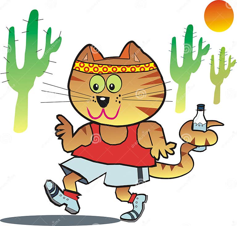 Cartoon cat jogging. stock vector. Illustration of humorous - 12727157