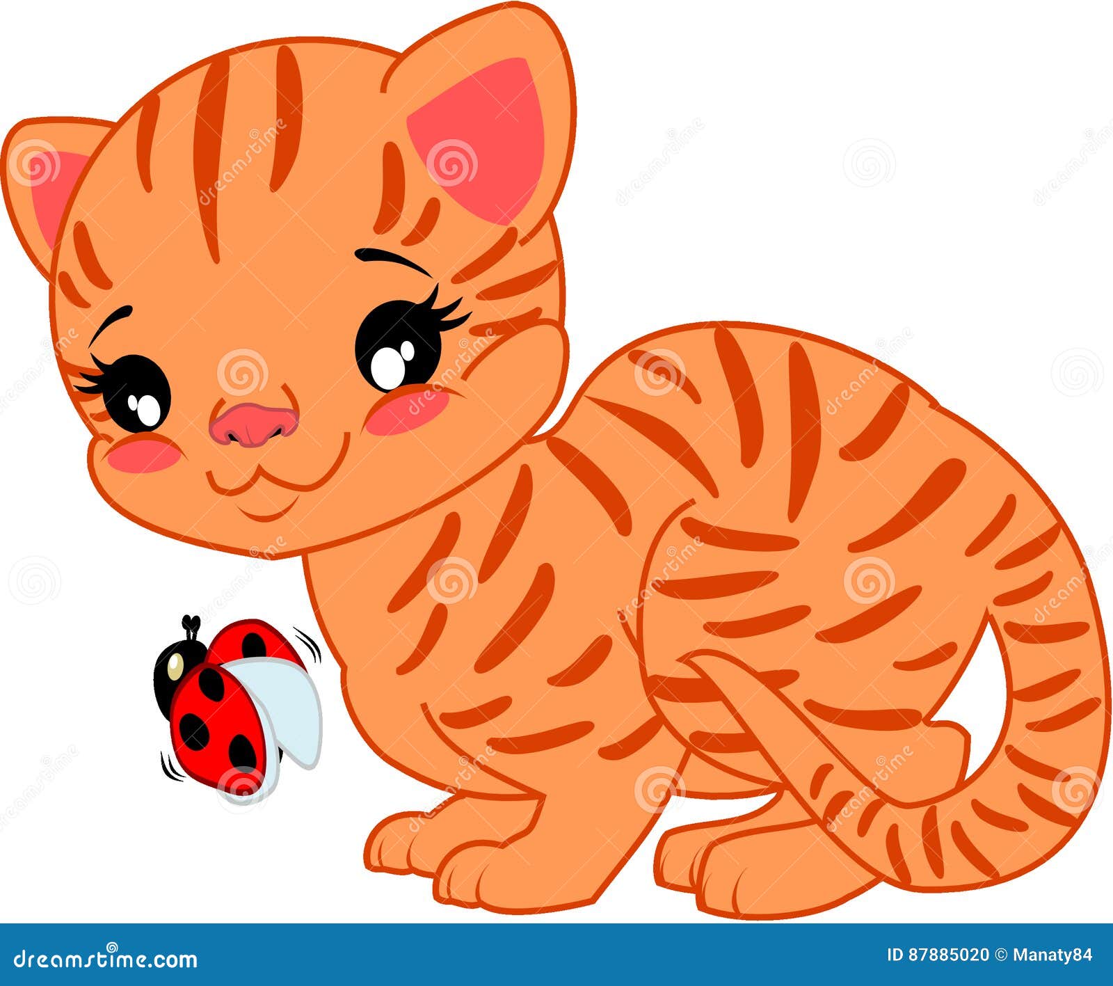 Cartoon cat with ladybug stock vector. Illustration of adorable - 87885020