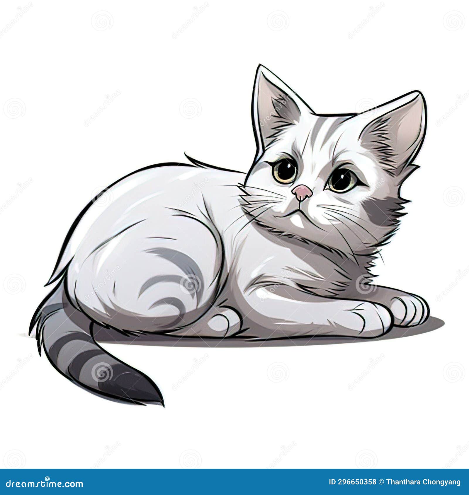 Cartoon Cat is Laying on the Floor on White Background Stock ...