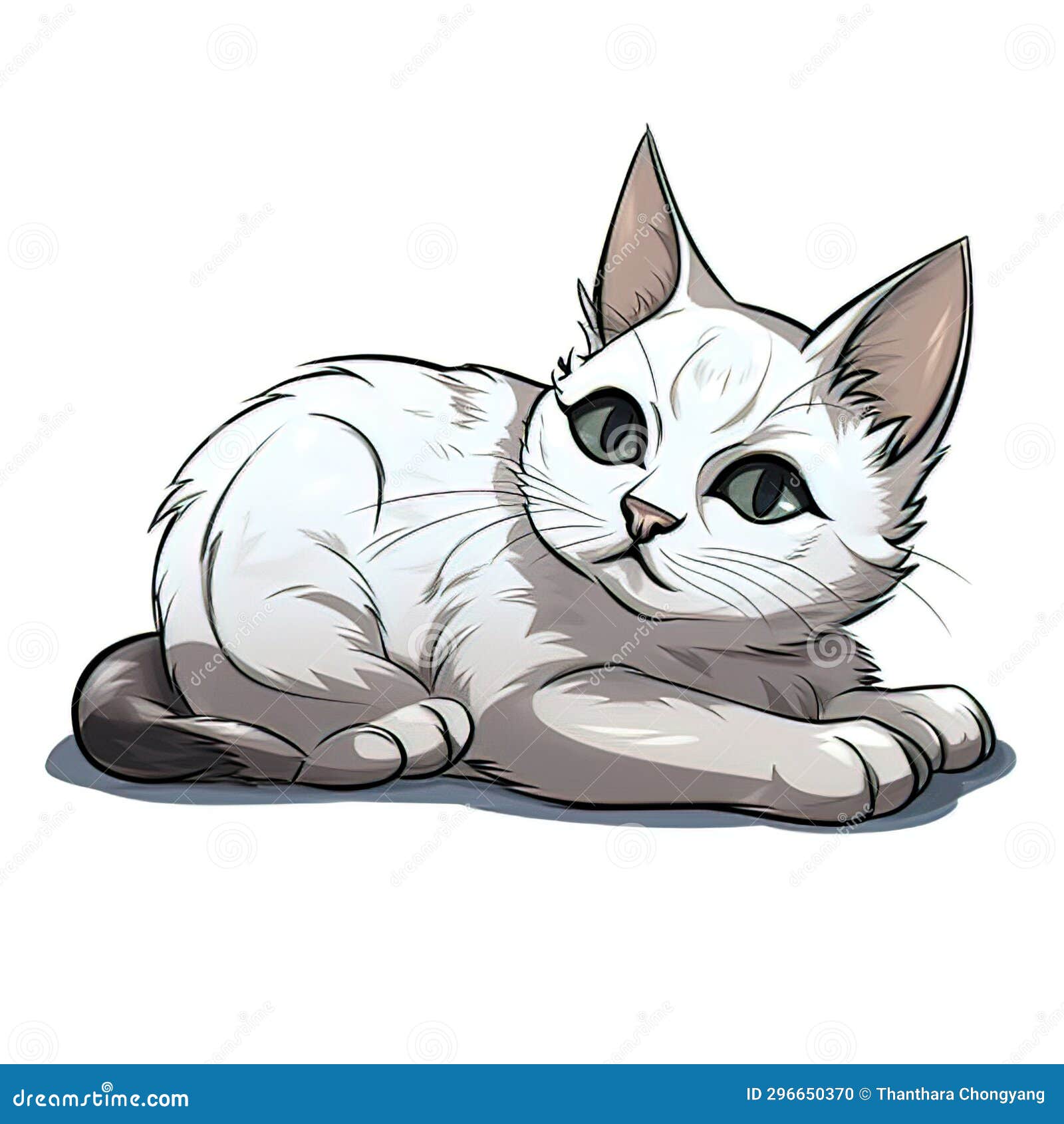 Cartoon Cat is Laying on the Floor on White Background Stock ...